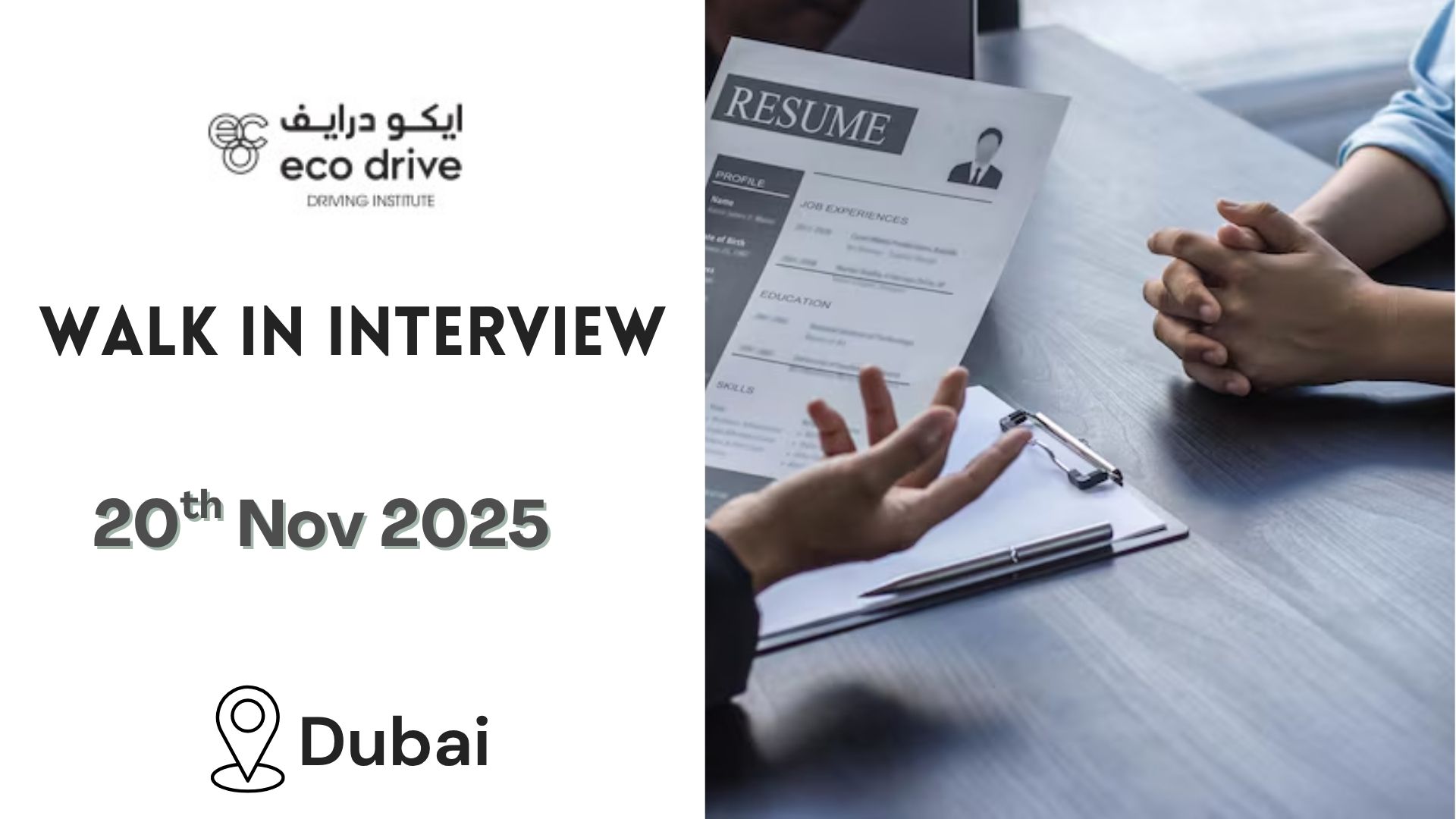 Eco Drive Driving Institute Walk in Interview