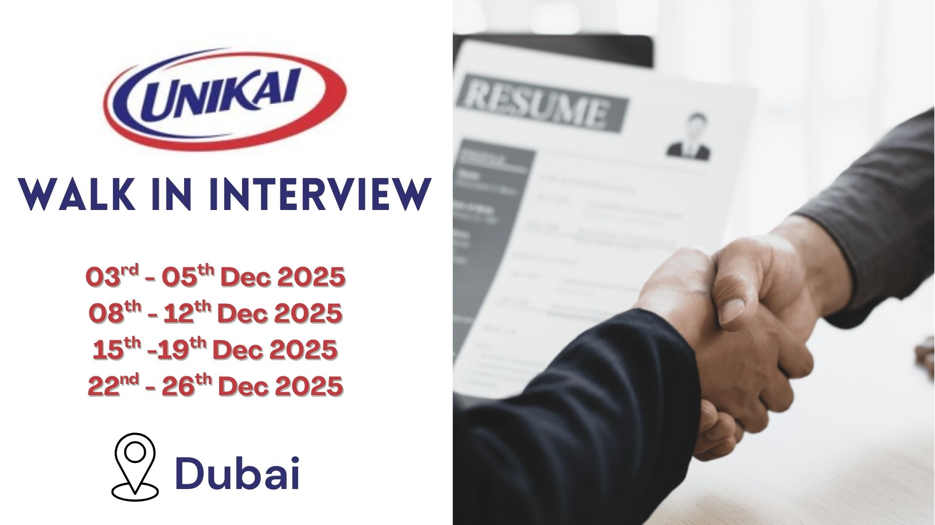 UNIKAI Foods PJSC Walk in Interview in Dubai